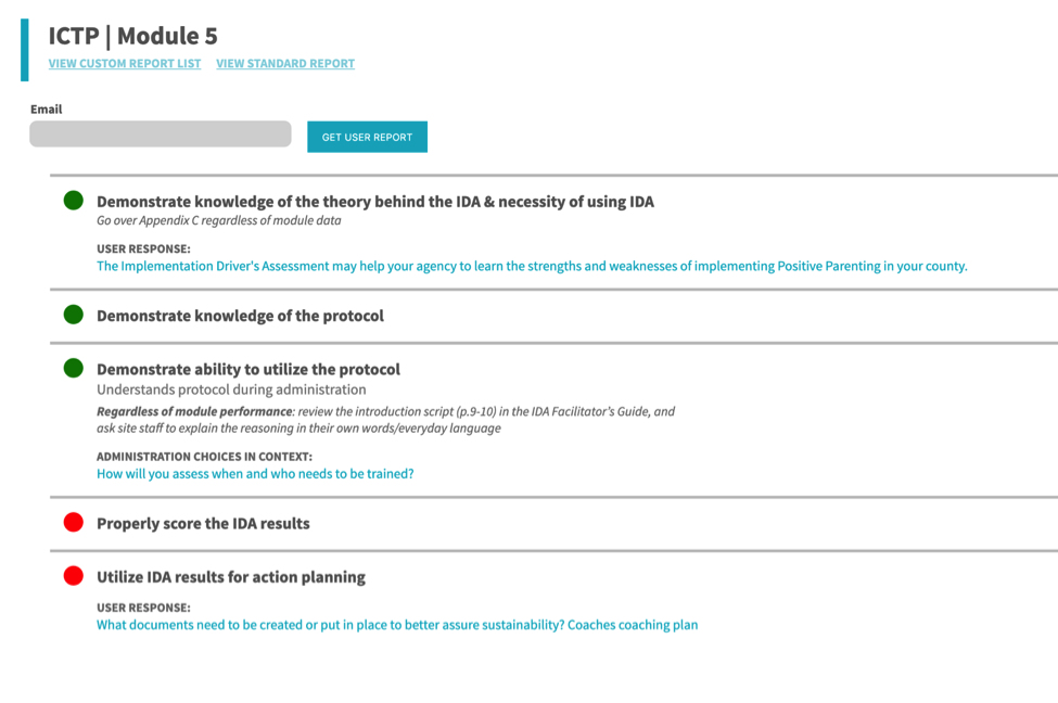 The ICTP “data dashboard” summarizes activity data with red/yellow ...